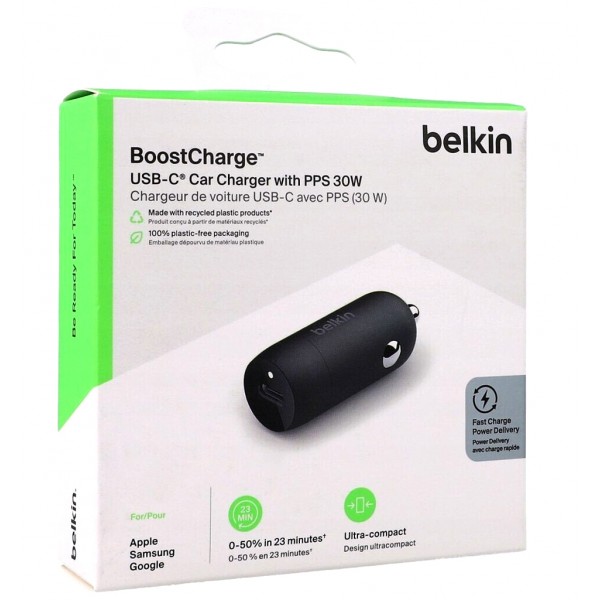 Cargador de Carro Belkin CCA004btBK BoostCharge / USB-C / 30W