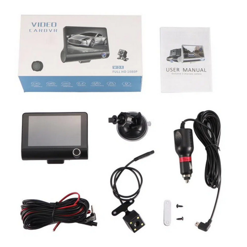 Camara de automovil C115 / 3 lentes / pantalla 1080p 4inch / micro sd
